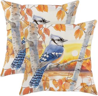 Generic Herbstlicher Blauh&auml;her Sofakissenbezug Dekorative Dekokissenbezug Weich Kissenbezug F&uuml;r Schlafzimmer Bett Sofa 45X45Cm 2Er Set