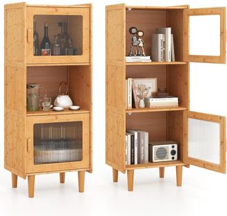 Costway Costway - Buffet Cuisine, Armoire Cuisine 3 Compartiments, 2 Portes en Acrylique, Porte Magnétique, Armoire Vitrine sur Pieds, Vaisselier Colonne