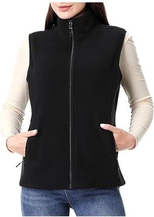 Generic Vestes pour femmes 2026 Veste polaire douce sans manches coupe classique avec poches zipp&eacute;es Fermeture &eacute;clair int&eacute;grale, Noir, XL