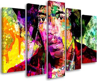 Feeby 5-teilig Bild auf Vlies Leinwand 150x100 cm Portr&auml;t Jimi Hendrix Abstraktion Kunstdruck Modern Wandbilder Deko Flur Wohnzimmer Musiker Gitarrist Pop-K