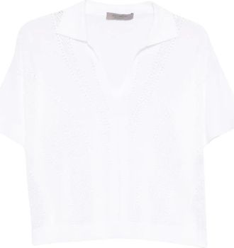 D.exterior Femme, Tops, Blanc, Taille: 42 FR Polo &agrave; col en V en tricot &agrave; motifs