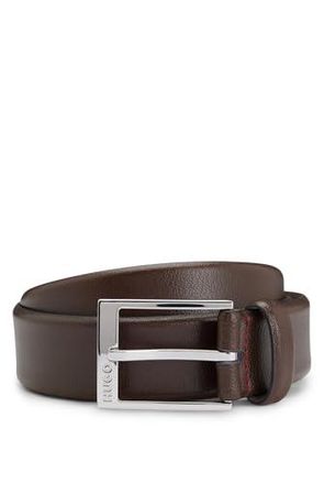 HUGO BOSS Hommes Gellot Sz35 Ceinture en cuir grain&eacute; avec bouclerie argent&eacute;e