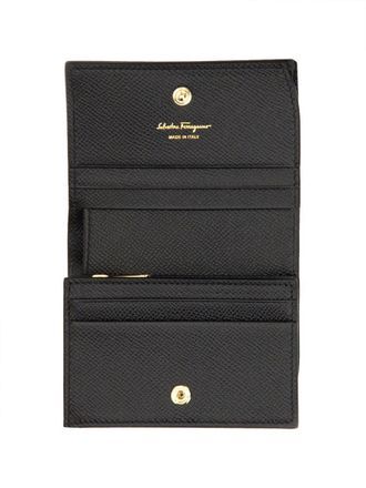 Ferragamo Textured Calfskin with Gancini Hardware Wallet - Black