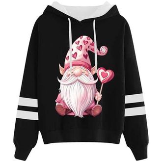 Generic 2026 Saint Valentin Femmes Automne Et Hiver Casual Saint-Valentin Vieil Homme Assis Sur Le Sol Imprim&eacute; Cordon Sweat &agrave; Capuche, Noir, XXL