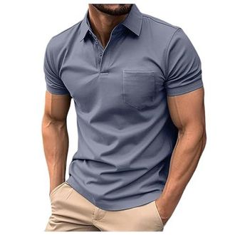 Generic Polo &agrave; manches courtes pour homme - Style d&eacute;contract&eacute; - Poche - Bouton - Chemises de vacances, gris, XXL