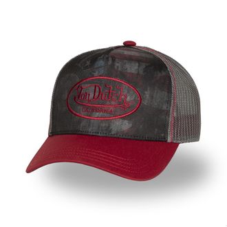 Von Dutch Trucker-Kappe mit Netz f&uuml;r Erwachsene mit Sublimationsdruck, Schwarz / Grau / Rot, One size