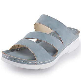 Alexis Leroy Mules Sandales Bout Ouvert Compensée dété légères à Semelle compensée en Simili Cuir pour Femme Bleu 39 EU