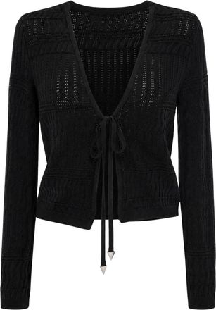Akep Femme, Pulls, Noir, Taille: 40 FR Cropped Open-Knit Cardigan