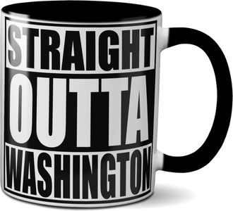 OM3 Washington - Tasse | Keramik Becher | USA American City Mug | 11oz 325ml | Beidseitig Bedruckt | Schwarz