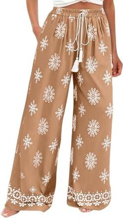 Generic Pantalon palazzo imprim&eacute; boh&egrave;me pour femme - Taille &eacute;lastique - L&eacute;ger - Pour l&eacute;t&eacute;, les vacances, la plage, les voyages, le yoga, le quotidien, les fes