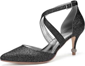 Generic Chaussures De Mariage Femme Bout Pointu Talon Haut Escarpins Sangle Croisée Stylet Talons Mariée Soirée Talons 7.5Cm,Noir,41 EU