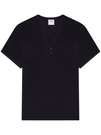 Courrèges t-shirt nervuré à col v - Noir