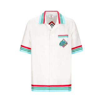 Casablanca Camicia a Manica Corta con Colletto Cubano - - Shirts - Herren - Wei&szlig; - S