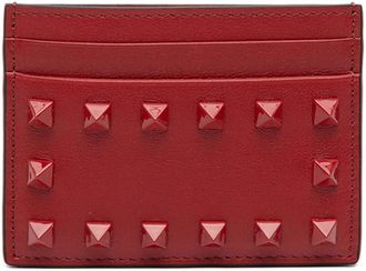 Valentino Garavani Portemonnaie - Leather Rockstud Card Holder - Gr. unisize - in Rot - f&uuml;r Damen