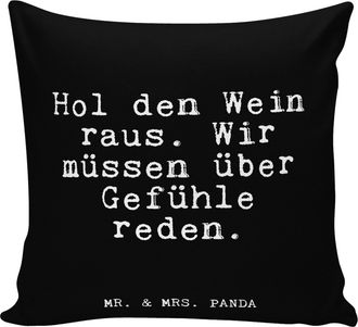 Mr. & Mrs. Panda 40x40 Kissen HOL den Wein Raus - Geschenk, Weintrinker, Zitate, Spruch Geschenke, Kissen 40x40, kleine Aufmerksamkeit, Genießer