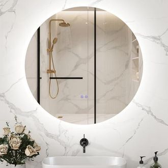 Kleankin Miroir Rond Lumineux LED Miroir Mural de Salle de Bain 60 cm avec &eacute;clairage Interrupteur Tactile syst&egrave;me antibu&eacute;e luminosit&eacute; r&eacute;glable 29 W Blanc et Ar