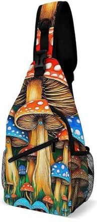 Generic Réglable Sacoche Homme Bandouliere Art des champignons trippants Sling Bag Mode,Léger Sac à Dos Militaire pour école Cyclisme Camping