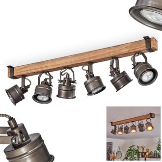 HOFSTEIN Deckenleuchte Pehefito, moderne Deckenlampe aus Holz/Metall in Braun/Schwarz, Deckenleuchte im Industrial-Design mit Holzbalken und verstellbaren Schi