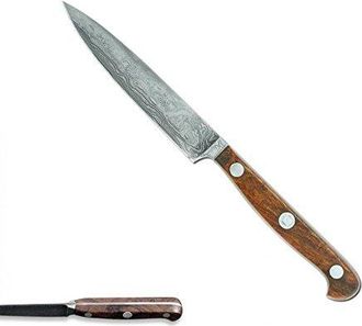 Gude Solingen - Spickmesser Damaststahl geschmiedet, 10 cm, W&uuml;steneisenholz, F.G&Uuml;DE, Office Messer, Handmade Germany