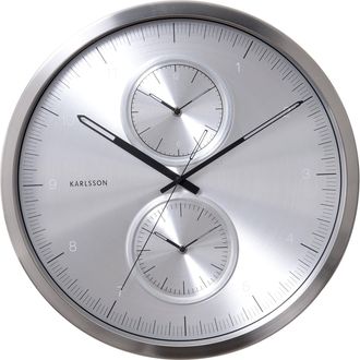 Karlsson KA5508SI Wanduhr Multiple Time Aluminium Geb&uuml;rsted, 50 x 50 x 5 cm, Silber