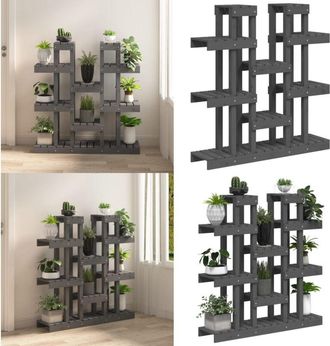 vidaXL Pflanzenst&auml;nder Grau 104,5x25x109,5 cm Massivholz Kiefer - Holzpflanzst&auml;nder - Kiefernholzh&auml;ndler - Blumenschrank - Balkonm&ouml;bel - Gartenregal - Home