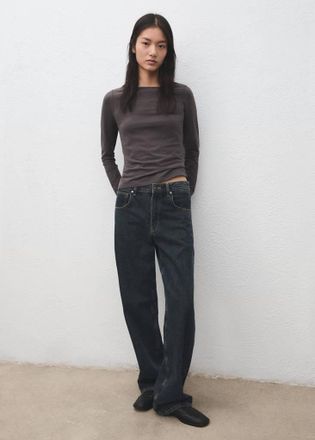 Mango T-shirt col bateau coton gris anthracite - Femme - XXS - MANGO