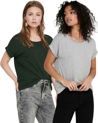 Only T-Shirt Stilvolles Basic Shirt mit Rundhalsausschnitt (2er-Pack) unifarbene Oberteile aus Baumwolle - Größen XS-XXL