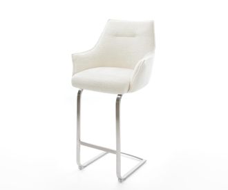 DELIFE Barstuhl Alja-Flex Boucl&eacute; Soft Beige Freischwinger Flach Edelstahl Silberfarben Taschenfederkern, Barst&uuml;hle