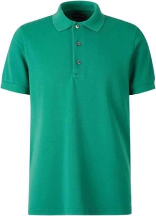 Tom Ford Homme, Tops, Vert, Taille: L Pull &agrave; Manches Courtes et Col Rond avec Bordures C&ocirc;tel&eacute;es