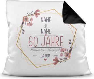 Tassendruck Kissen Hochzeitstag Diamantene Hochzeit - mit Name & Datum selbst gestalten - 60 Jahre Ehe, Geschenk Hochzeit, Jubiläum, Jahrestag - Hochzeit Farbkiss