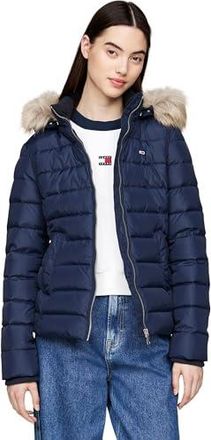 Tommy Jeans Veste Matelassée Femme Basic Hooded Down Jacket avec Capuche, Bleu (Dark Night Navy), XL