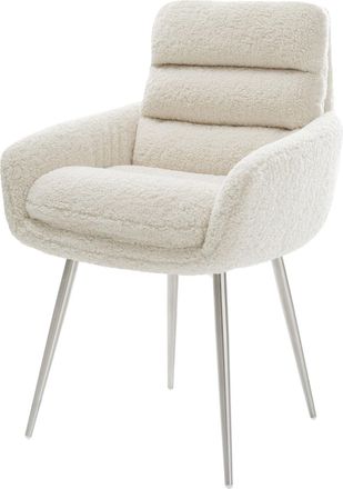 DELIFE Polsterstuhl Abelia-Flex mit Armlehnen 4-Fu&szlig; konisch Edelstahl Teddystoff Beige