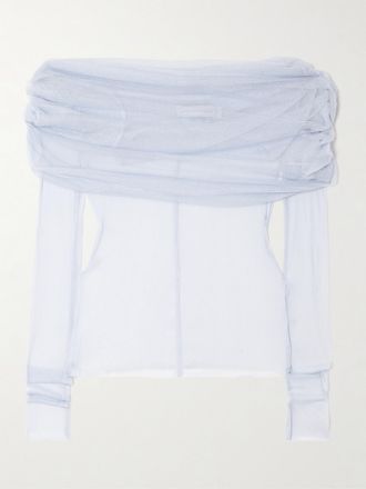 CHRISTOPHER ESBER Haut &Eacute;paules Nues En Tulle De Soie &Agrave; Drap&eacute; Veiled - Bleu