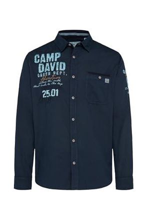 Camp David Chemise &agrave; manches longues pour homme avec logo brod&eacute;, Bleu marine, L