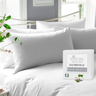 Pizuna Luxuri&ouml;ser Soft-Satin 2er Pack Kissenbezug 40x80 cm Wei&szlig;, 600 Fadenzahl Baumwolle Kissenbez&uuml;ge, 100% Langstapel Baumwolle Nur Kissenbezug (Wei&szlig;, 40x80