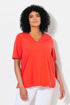 Ulla Popken T-Shirt T-Shirt Materialmix A-Linie V-Ausschnitt Halbarm