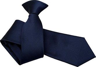 DQT Cravate solide à clipser pour homme - Style moderne - Facile à porter, bleu marine, L
