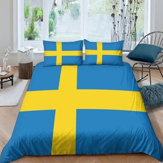 Generic Schwedische Flagge Bettw&auml;sche-Set, 135X200 cm 3D-Gedrucktes Bettw&auml;sche-Set, Jugend, Kinder, Dekoration, Bettw&auml;sche-Set, 3-Teiliges Bettw&auml;sche-Set, Bet