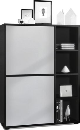 Vladon Highboard Schrank Anrichte Cuba mit 8 Fächern, Made in Germany, Korpus in Schwarz matt/Fronten in Hellgrau seidenmatt
