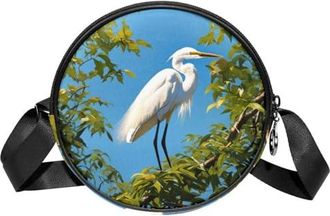 Generic Sac &agrave; bandouli&egrave;re rond rond pour femme avec fermeture &eacute;clair et bretelles r&eacute;glables Motif aigrette mignonne