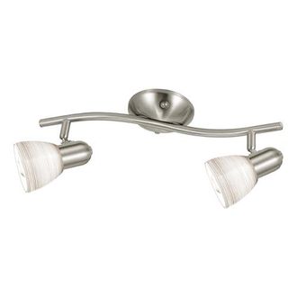 Eglo Plafonnier Dakar 1, suspension 2 lampes, spot de plafond en acier, couleur : nickel mat, verre : verre d&eacute;poli avec effet bross&eacute;, blanc, douille : E14