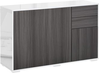 HOMCOM Standschrank Aufbewahrungsschrank Mehrzweckschrank Aktenschrank Kommode 2 Schublade 3 Türen E1 Spanplatte Hochglanz Weiß+Hellgrau 117 x 36 x 74 cm