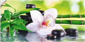 Artland ARTland Wanddeko Wandtattoo selbstklebende Vinylfolie 100x50 cm Asien Orchideen Bambus Steine Pflanze Zen Wellness T9IQ