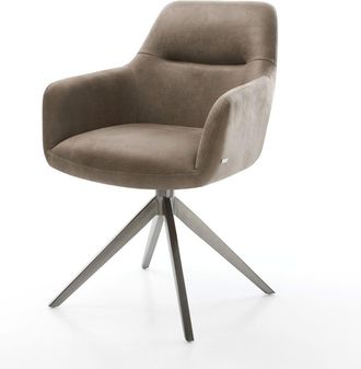DELIFE Drehstuhl Pejo-Flex Mikrofaser Taupe Vintage Kreuzgestell breit Graphit 360&deg; drehbar Wippfunktion Taschenfederkern, Esszimmerst&uuml;hle