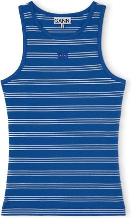 Ganni Femme, Tops, Bleu, Taille: 40 FR D&eacute;bardeur &agrave; rayures en maille c&ocirc;tel&eacute;e de coton doux
