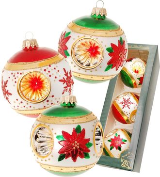 Krebs Glas Lauscha Weihnachtsdekoration/Christbaumschmuck aus Glas - Weihnachtskugeln - Farbe: Gr&uuml;n/Rot Reflex - 3 St&uuml;ck - Gr&ouml;&szlig;e: ca. 8 cm