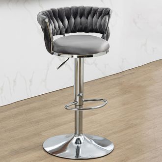 Generic Barhocker aus Samt, 2er-Set - höhenverstellbare, drehbare Barhocker mit gewebter Rückenlehne und Fußstütze, Esszimmerstühle in Thekenhöhe for Küchenin