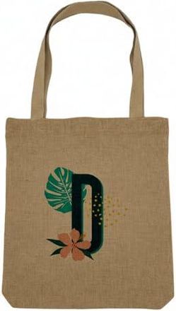 Fabulous Sac Shopping Tote Bag Aspect Lin - D Daniela Denise Lettre Pr&eacute;nom Fleurs Tropicale Exotique - Sac de Courses Toile Epaisse 360g Beige Naturel Cabas Po