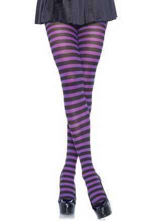 Leg Avenue Leg Avenue 7100Q Damen Plus Gr&ouml;&szlig;e Gestreiftes Str&uuml;mpfhose Kost&uuml;m, schwarz/lila, 1X/2X