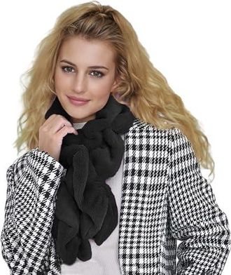 Lina & Lily Écharpe Volantée en Fausse Fourrure pour Femme Hiver (Noir)